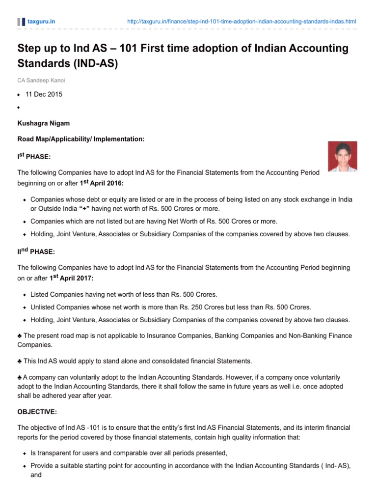 Ind AS 101: First-Time Adoption Guide | PDF | Balance Sheet | Financial ...