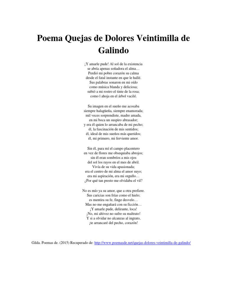 Poema Quejas de Dolores Veintimilla de Galindo