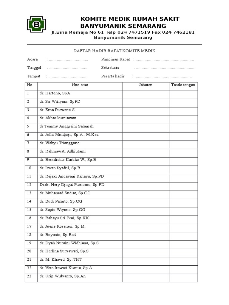 Daftar Hadir Rapat Komite Medik | PDF | Karier & Perkembangan