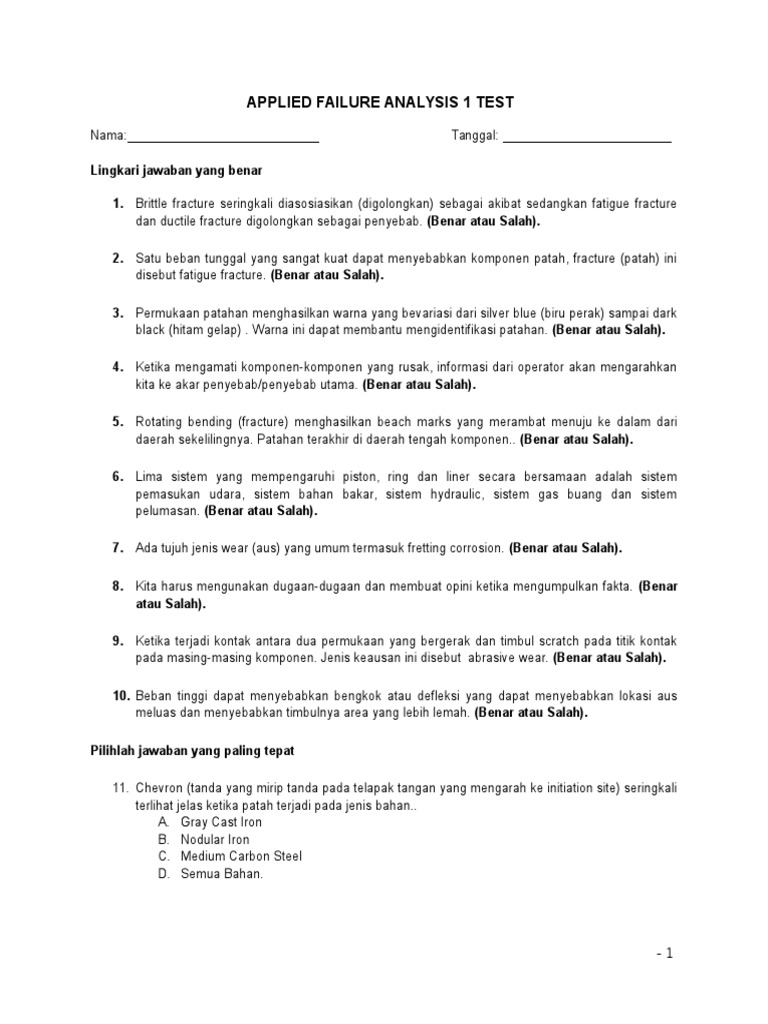 Applied Failure Analysis 1 Post Test v.2 - Indonesia | PDF | Teknologi ...