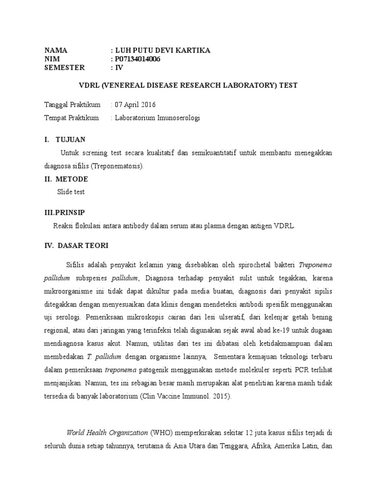Tes VDRL: Metode dan Interpretasi Hasil | PDF | Pengembangan Diri ...