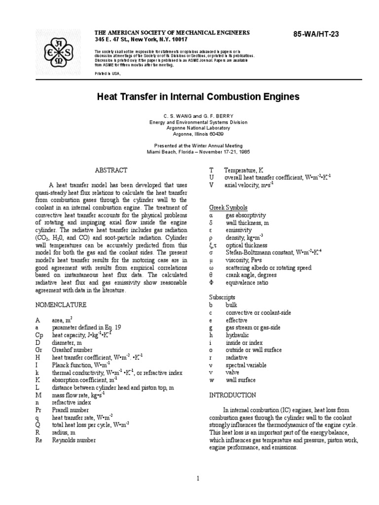 Heat Transfer Model for IC Engines | PDF | Heat Transfer | Heat