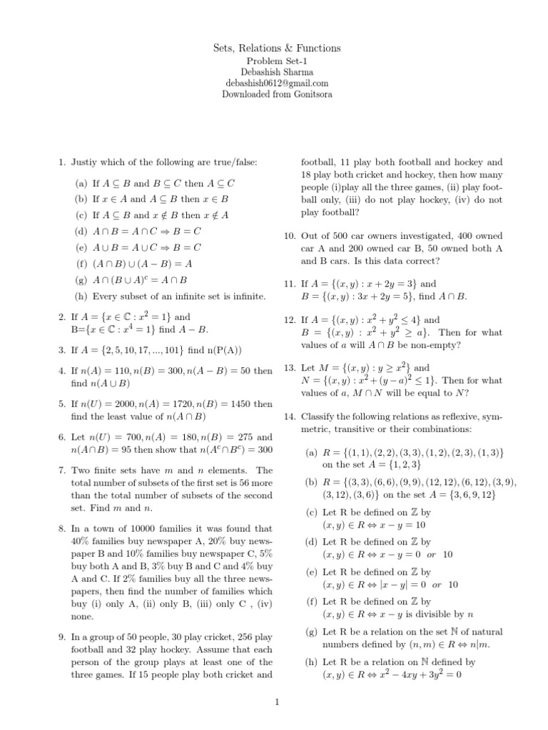 Sets and Functions | PDF | Mathematical Relations | Mathematical Objects
