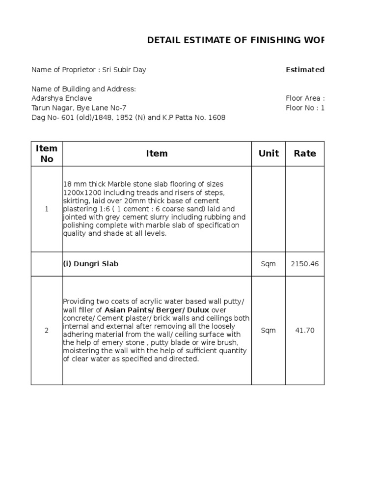 Building Estimate | PDF | Concrete | Architectural Elements