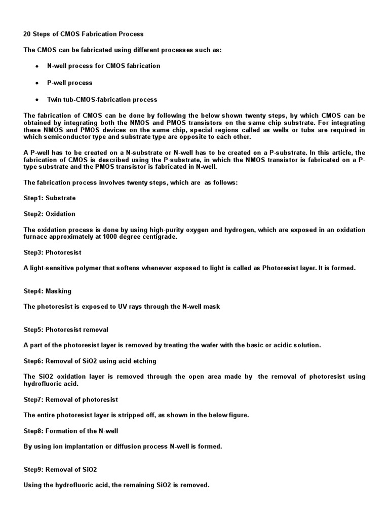 CMOS Fabrication Process | PDF | Cmos | Semiconductor Device Fabrication