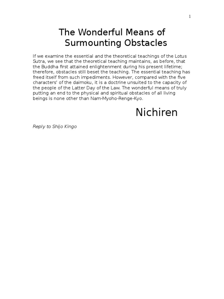 Overcoming Obstacles with Lotus Sutra | PDF | Science & Mathematics