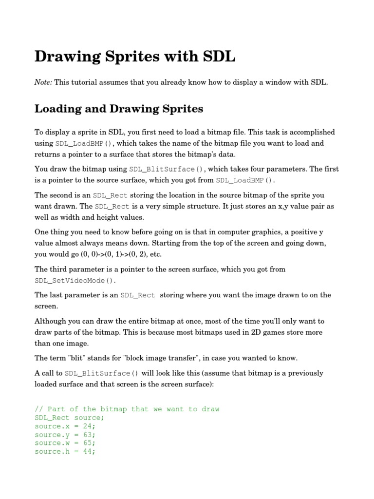 Drawing Sprites With Sdl Pdf Parameter Computer Programming Computer Monitor
