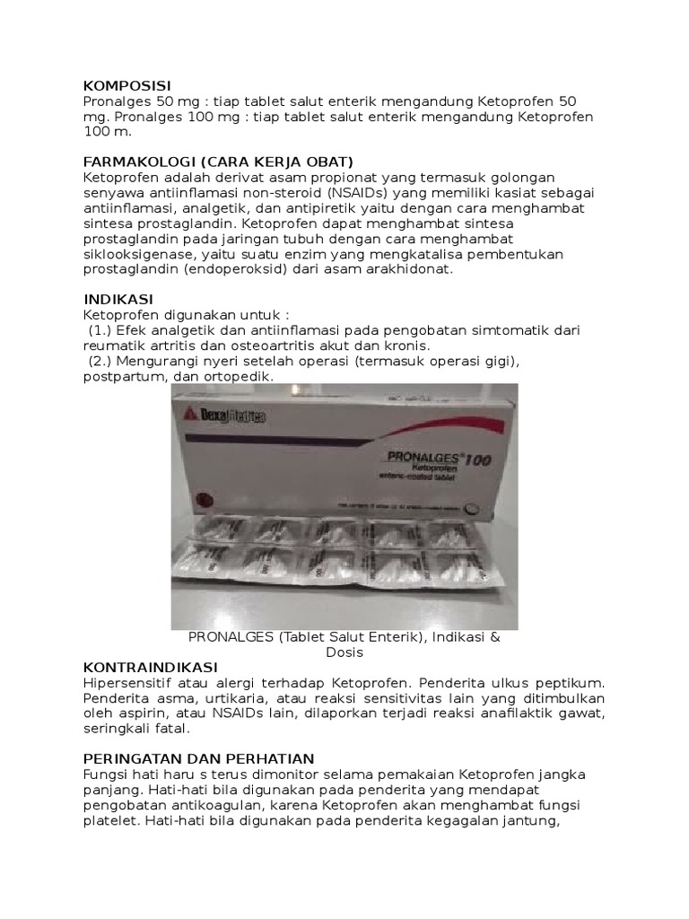 Dosis dan Indikasi Pronalges Ketoprofen | PDF