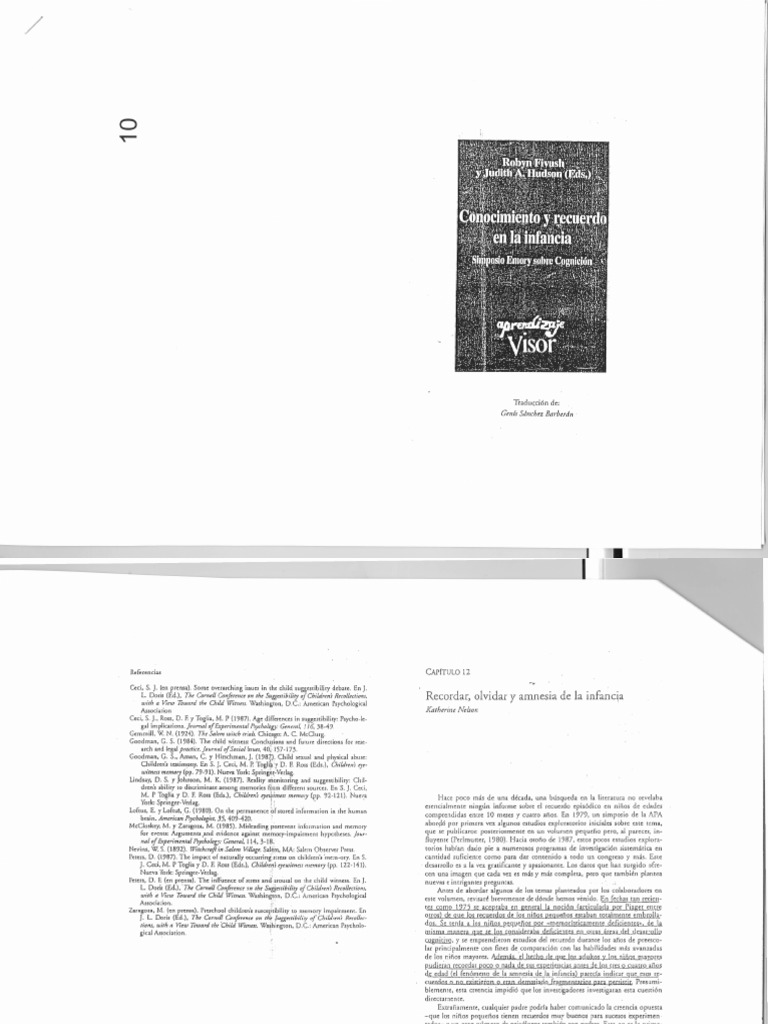 Fivush-Recordar, Olvidar y Amnesia de La Infancia | PDF | Memoria | Epistemología