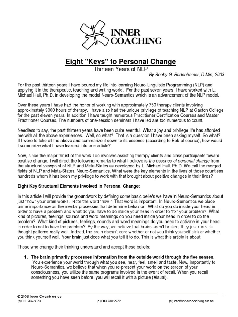 8 Keys To Personal Change Inner Coaching PDF | PDF | Thought | Memory