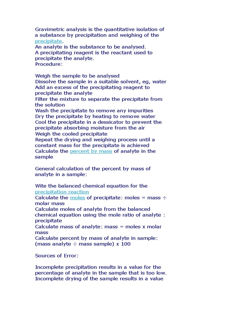 Gravimetric Analysis Is The Quantitative Isolation of A Substance by Precipitation and Weighing ...