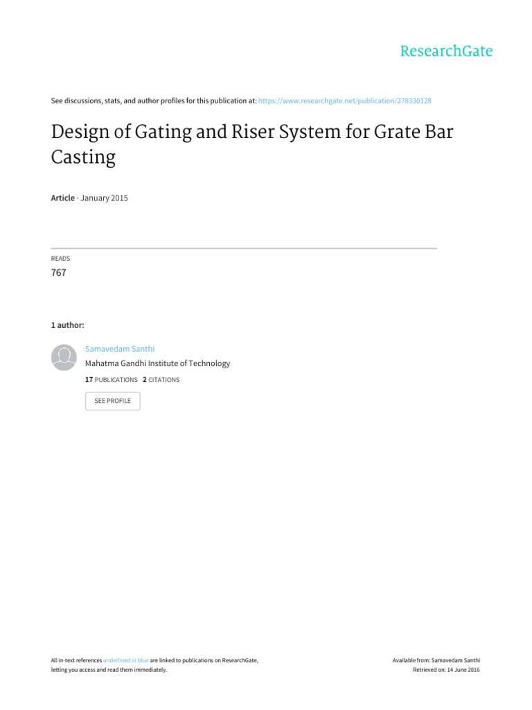 Design of Gating and Riser System For Grate Bar Casting | PDF | Foundry ...