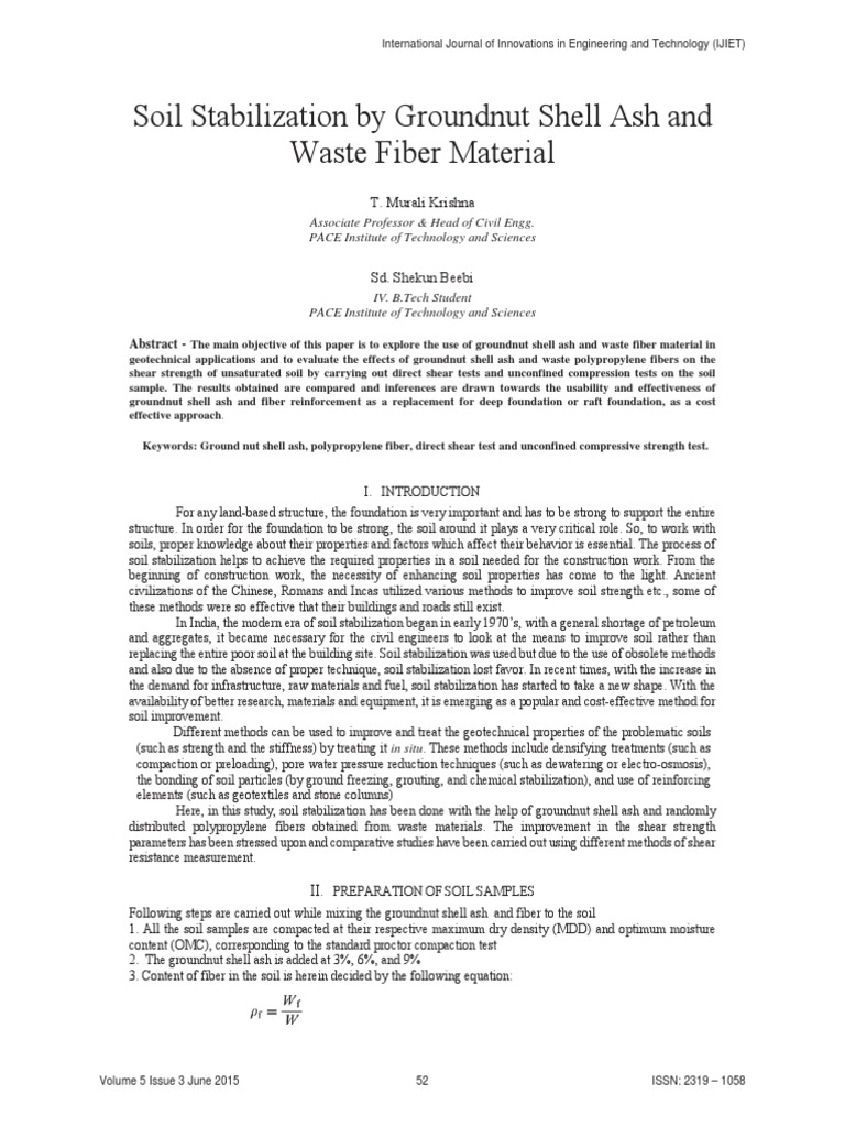 Soil Stabilization by Groundnut Shell Ash and Waste Fiber Material | PDF | Materials | Applied ...