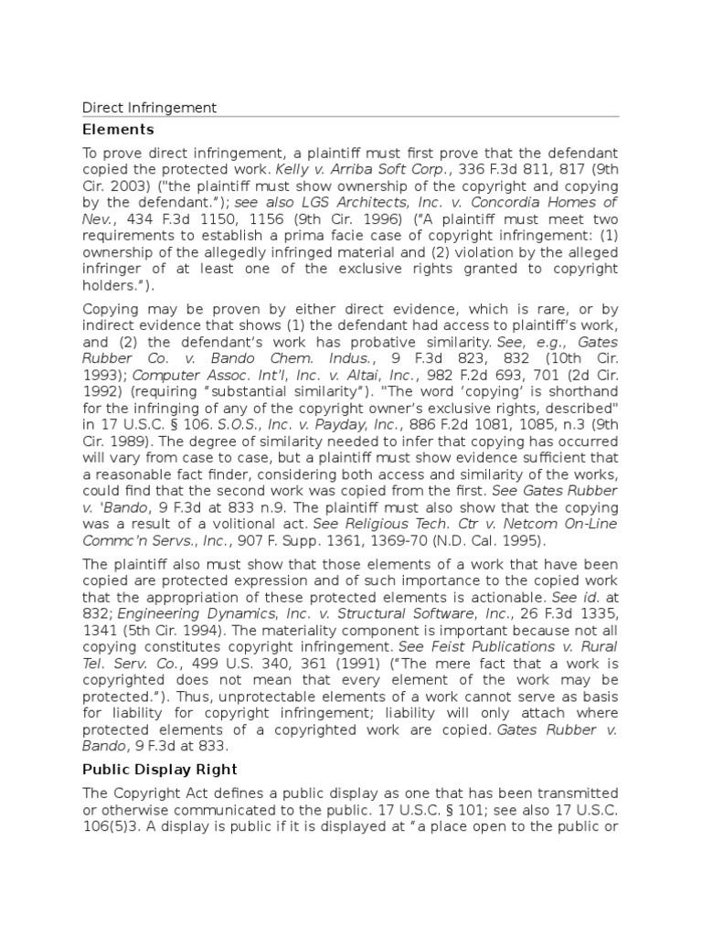 Direct Infringement | PDF | Secondary Liability | Copyright Infringement