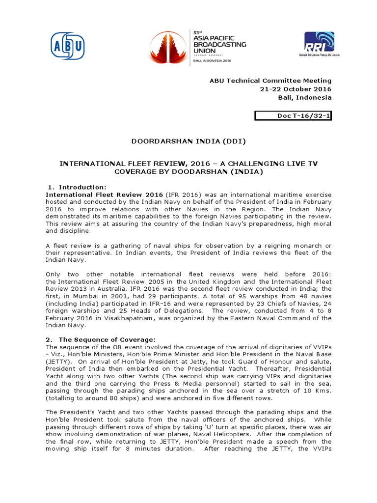 Doordarshan India (Ddi) International Fleet Review, 2016 - A ...