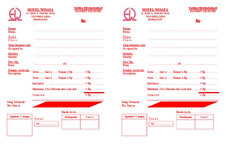 Contoh Nota Pembayaran Hotel | PDF