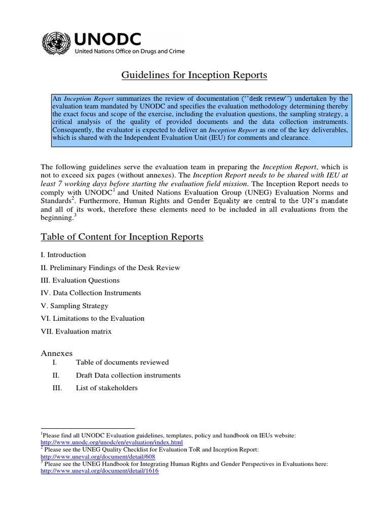 UNODC-IEU Inception Report Guidelines | PDF | Survey Methodology | Evaluation