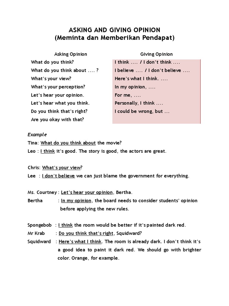 Asking and Giving Opinion | PDF
