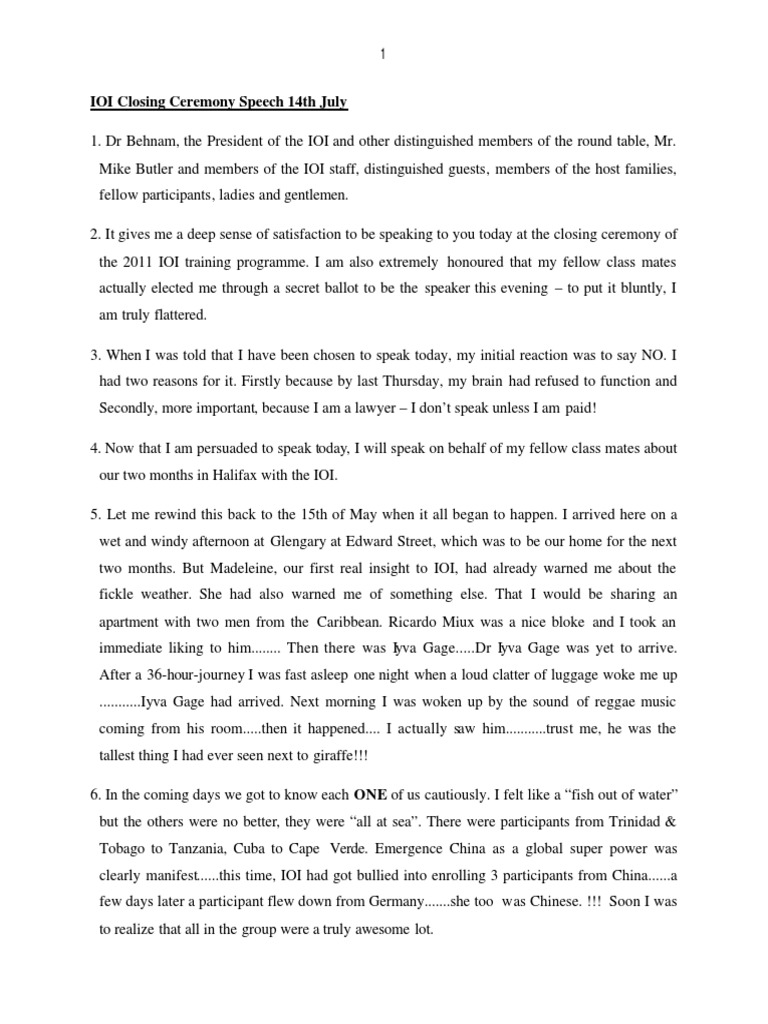 Closing Ceremony Speech | PDF | Nature | Business