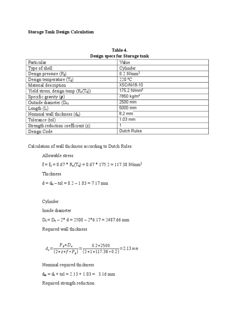 Storage Tank Design Calculation | PDF