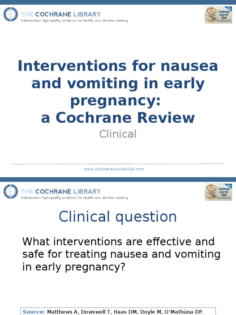 Interventions For Nausea and Vomiting in Early Pregnancy: A Cochrane ...