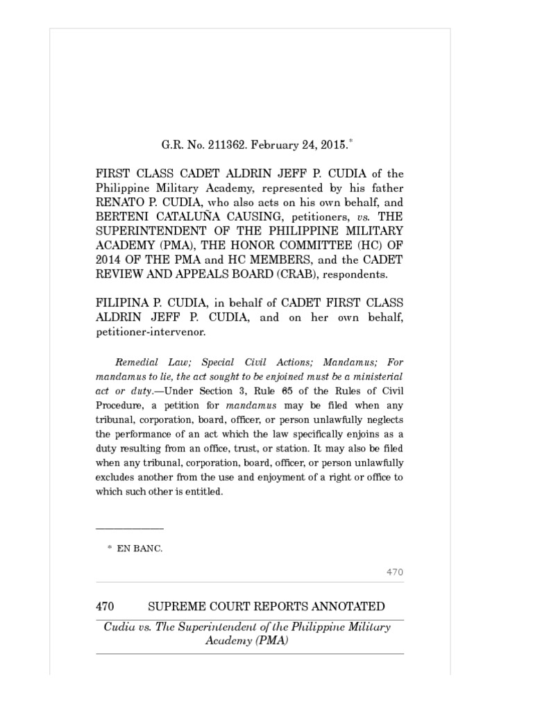 4 Cudia Vs Superintendent Pma | PDF | Cadet | Mandamus