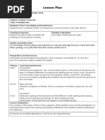 Homophones Lesson Plan for Grade 7 | PDF