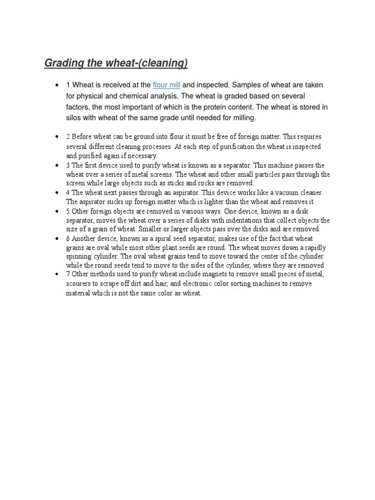 Grading The Wheat - (Cleaning) : Flour Mill | PDF | Wheat | Flour