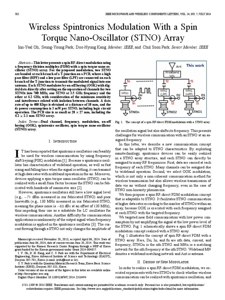 Wireless Spintronics Modulation With A Spin Torque Nano-Oscillator ...