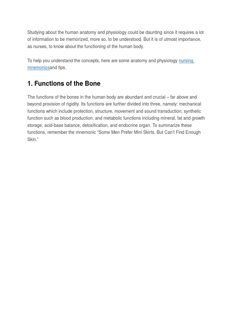 Functions of The Bone: Nursing Mnemonics | PDF