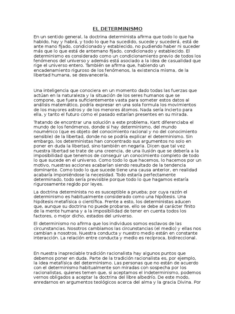 El Determinismo | PDF | Determinismo | Libre albedrío