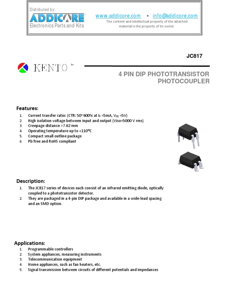 Optocoupler JC817 Datasheet PDF | PDF | Manufactured Goods | Electrical ...