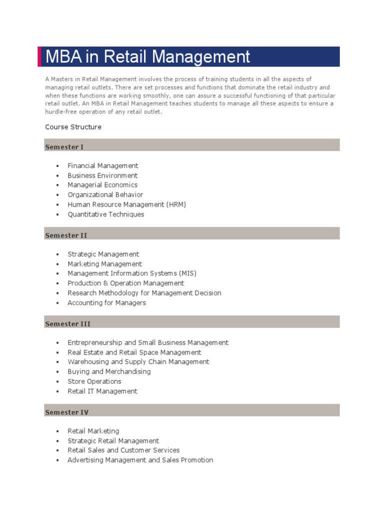 MBA in Retail Management Overview | PDF | Master Of Business ...