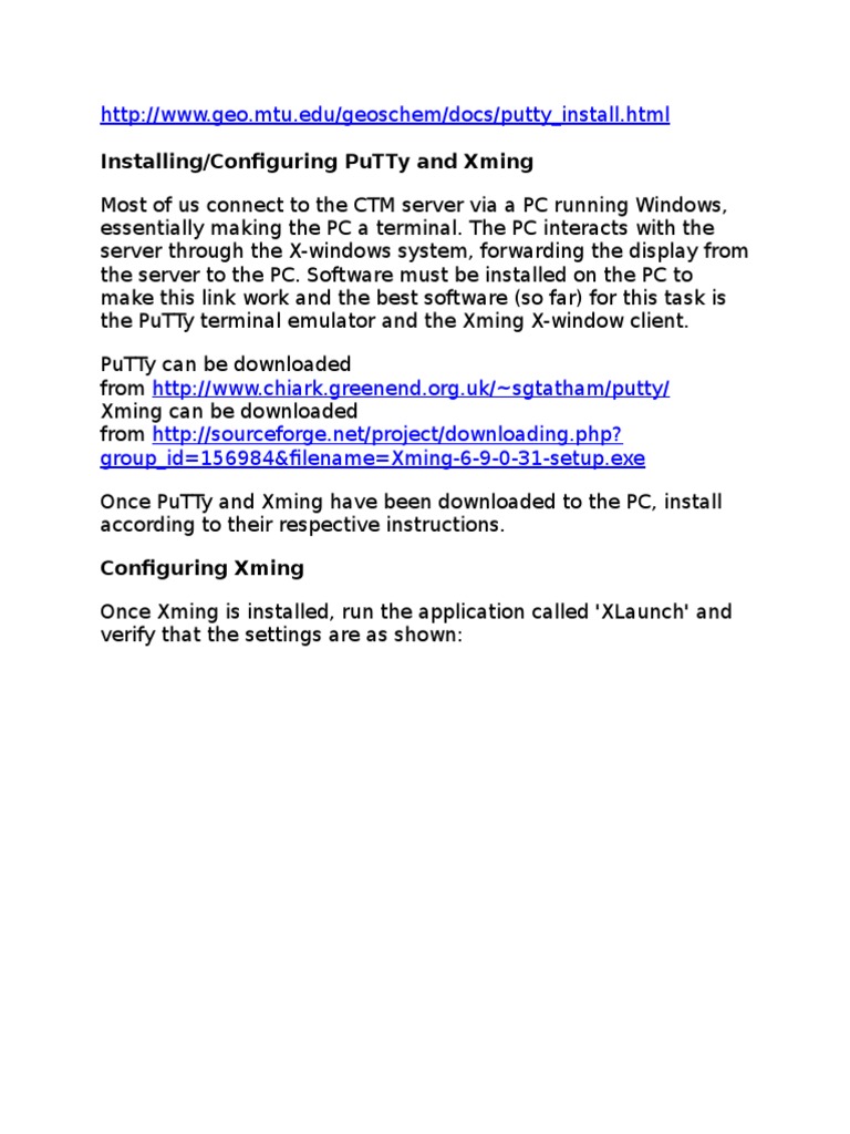 Installing/Configuring Putty and Xming | PDF