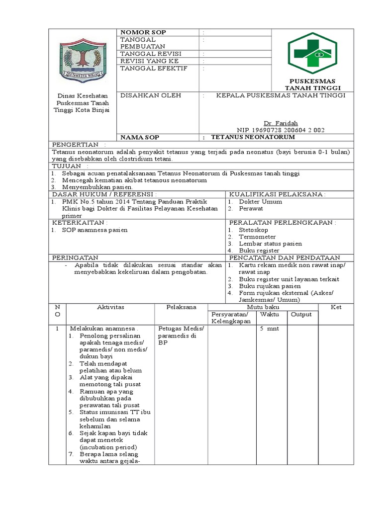SOP Penanganan Tetanus Neonatorum | PDF