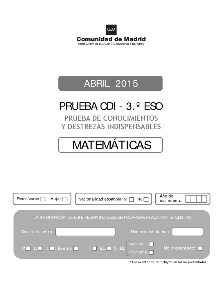 Cuadernillo MatemaTicas 2015 CDI 3ESO | PDF | Rectángulo | Enseñanza de matemática