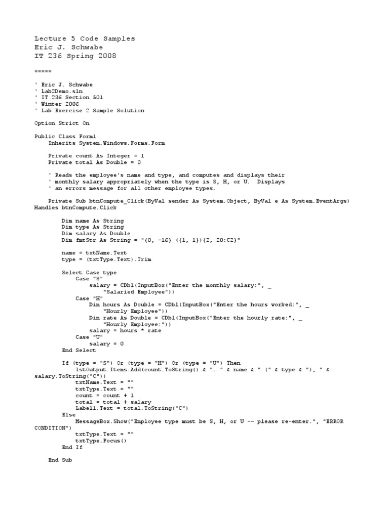 Lecture 5 Samples | PDF | Software Development | Computer Programming