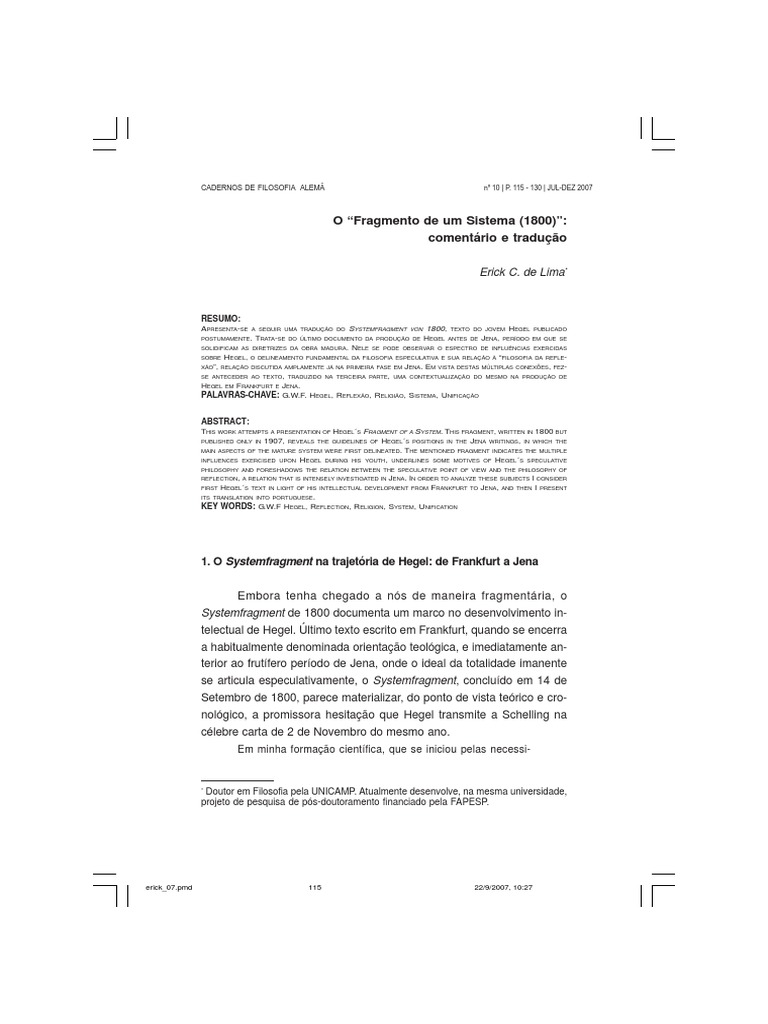 Hegel - Systemfragment Von 1800 | PDF | Georg Wilhelm Friedrich Hegel ...