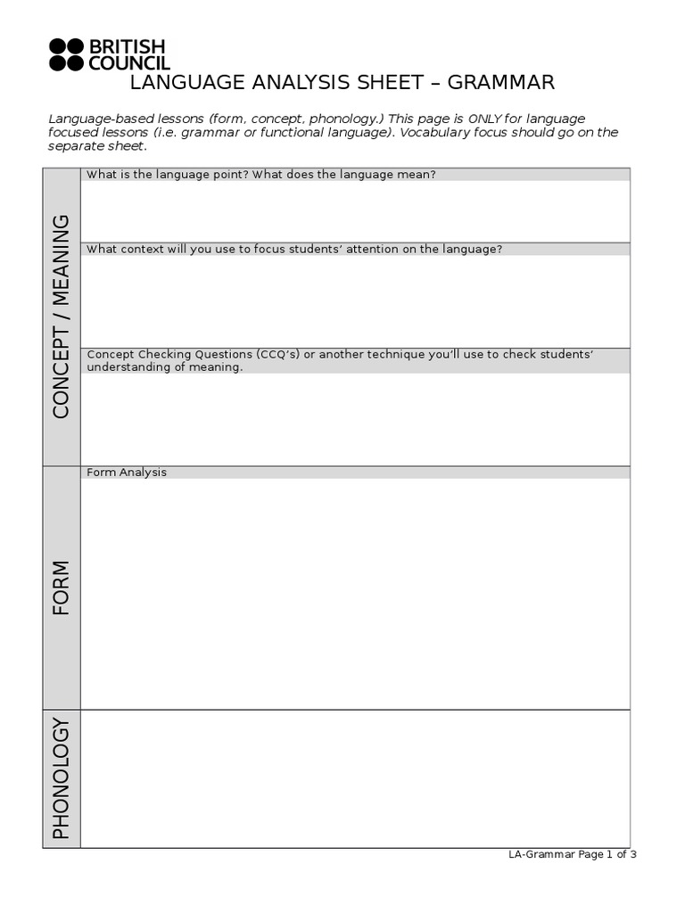 Grammar Lesson Analysis Sheet | PDF | Language Arts & Discipline