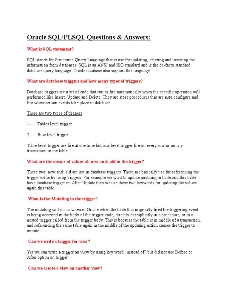 Oracle SQL PLSQL Questions | PDF | Pl/Sql | Sql