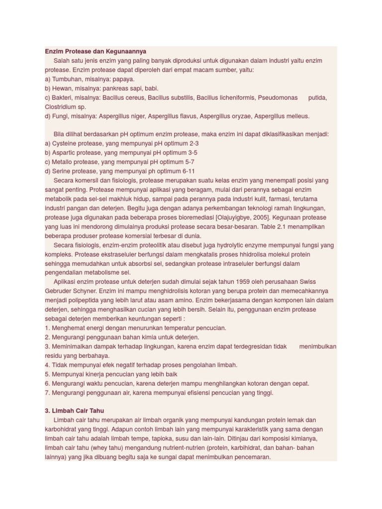 Enzim Protease Dan Kegunaannya | PDF