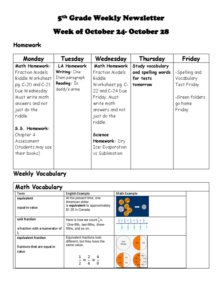 5th Grade Newsletter: Oct 24-28 Updates | PDF | Trick Or Treating ...