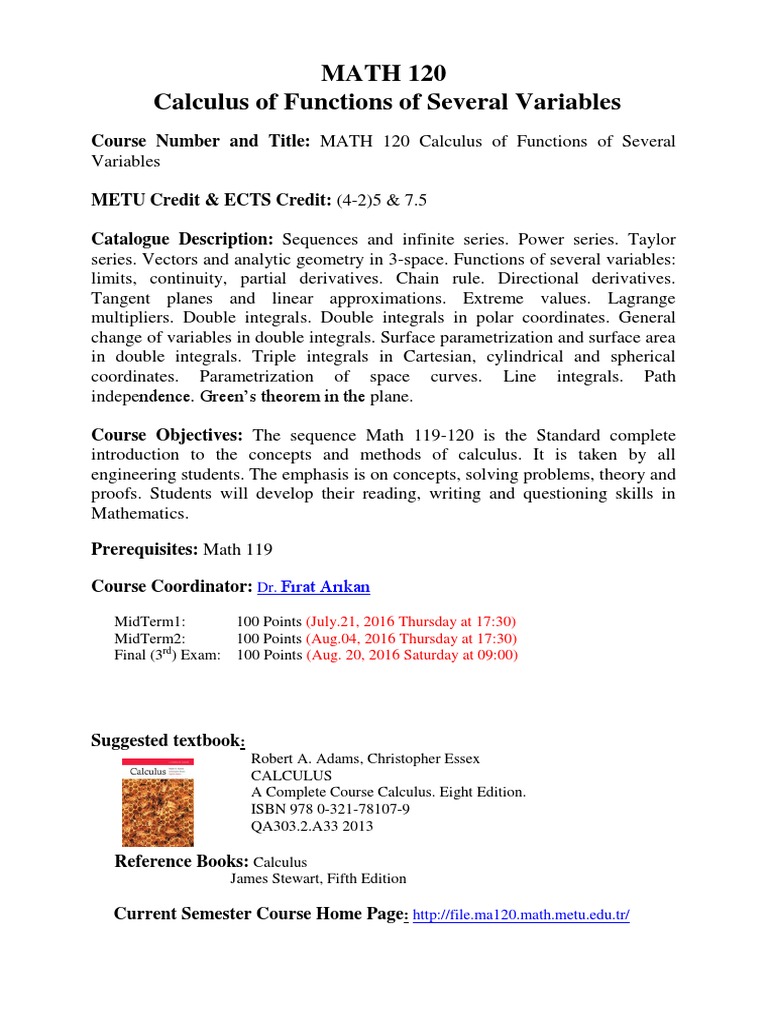 MATH 120 Calculus of Functions of Several Variables (2015-3) - Summer ...