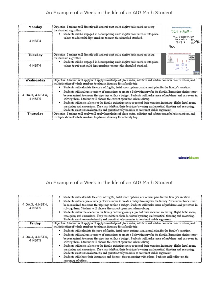 Aig Math Week at Glance | PDF | Natural Number | Reason