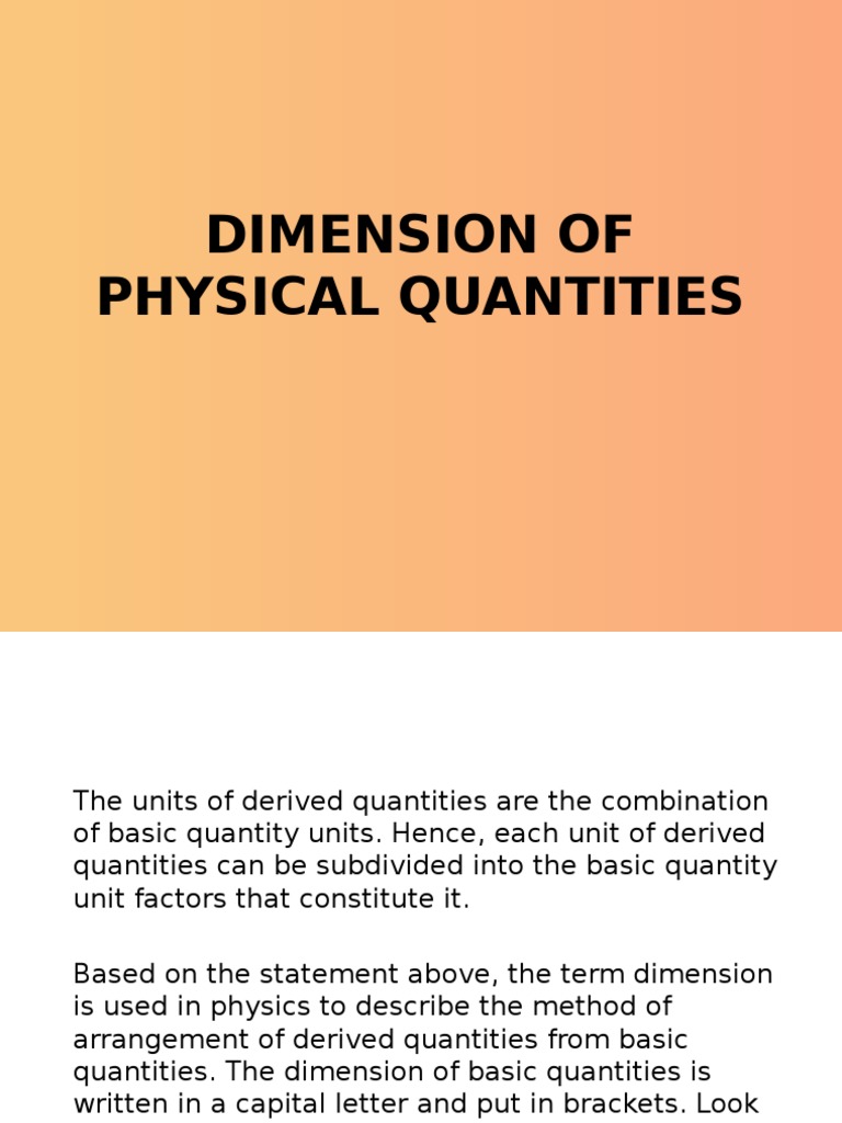 Dimension of Physical Quantities | PDF