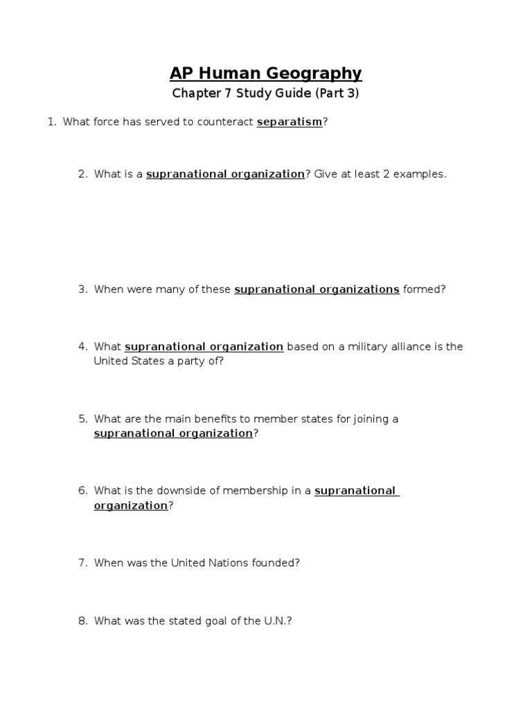AP Human Geography: Supranational Organizations Study Guide | PDF ...