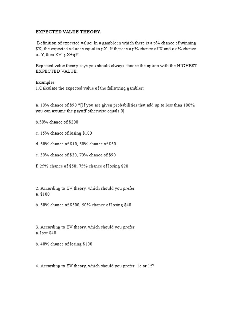 Expected Value Theory | PDF | Utility | Expected Value