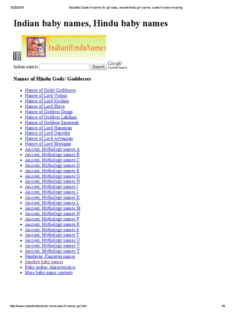 Beautiful Sanskrit Names For Girl Baby, Ancient Hindu Girl Names ...