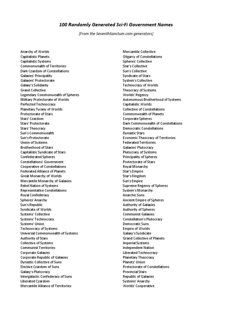 Sci-Fi Government Name Ideas | PDF | Republic | Anarchy