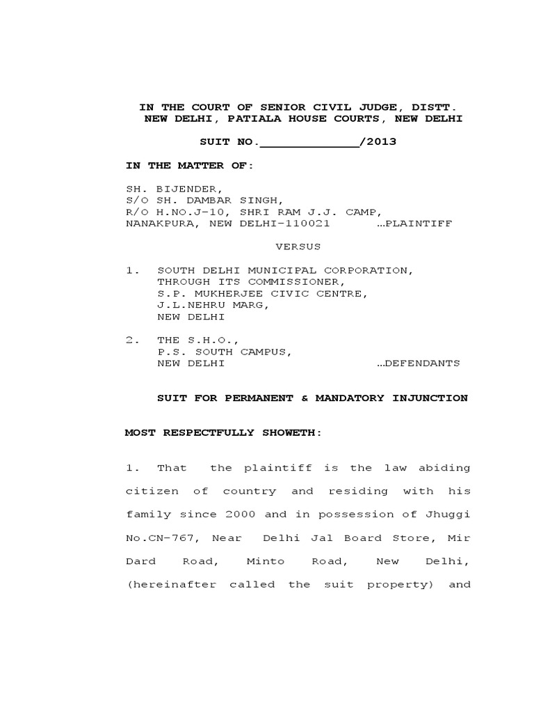 Suit For Permanent Injunction - Bijender - 9 April 2013 | PDF ...